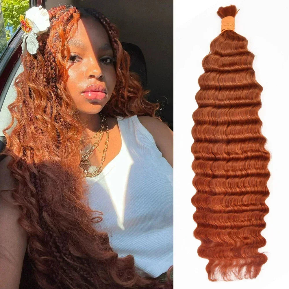 Color 350 Ginger Braiding Hair Bulk Human Hair Deep Wave Double Drawn ...